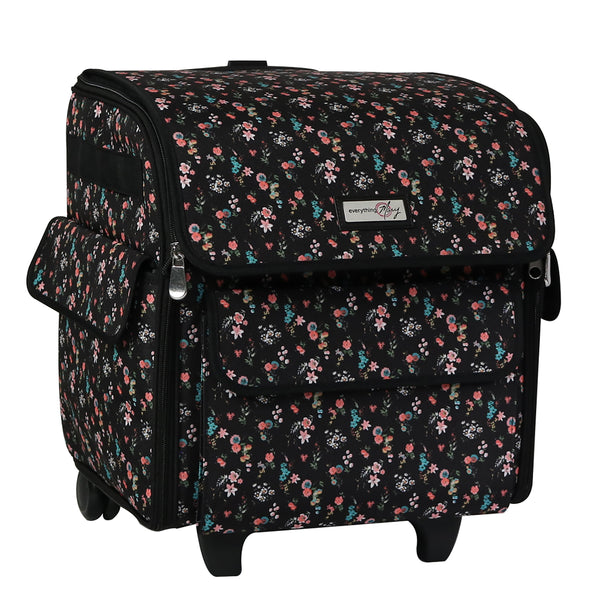 Collapsible Rolling Serger Machine Case, Black Floral - Everything Mary