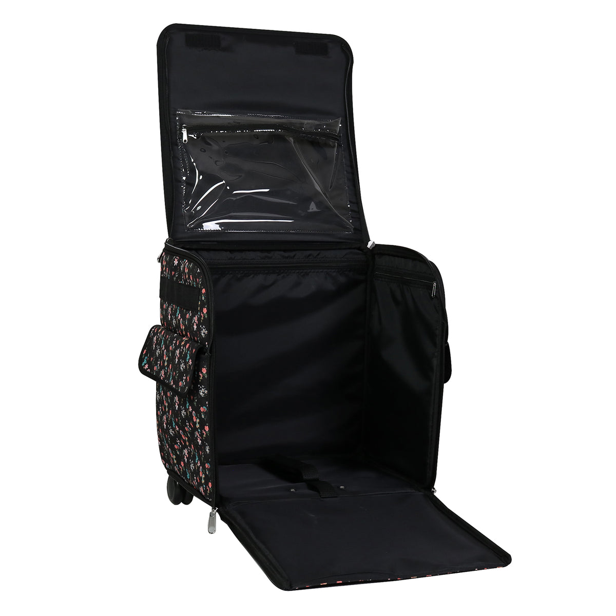 Collapsible Rolling Serger Machine Case, Black Floral - Everything Mary