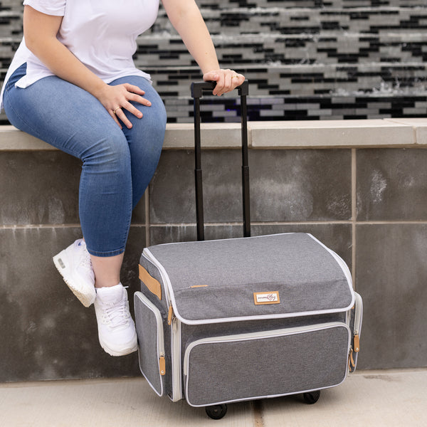 XL 4 Wheel Collapsible Deluxe Rolling Sewing Machine Storage Case, Hea ...