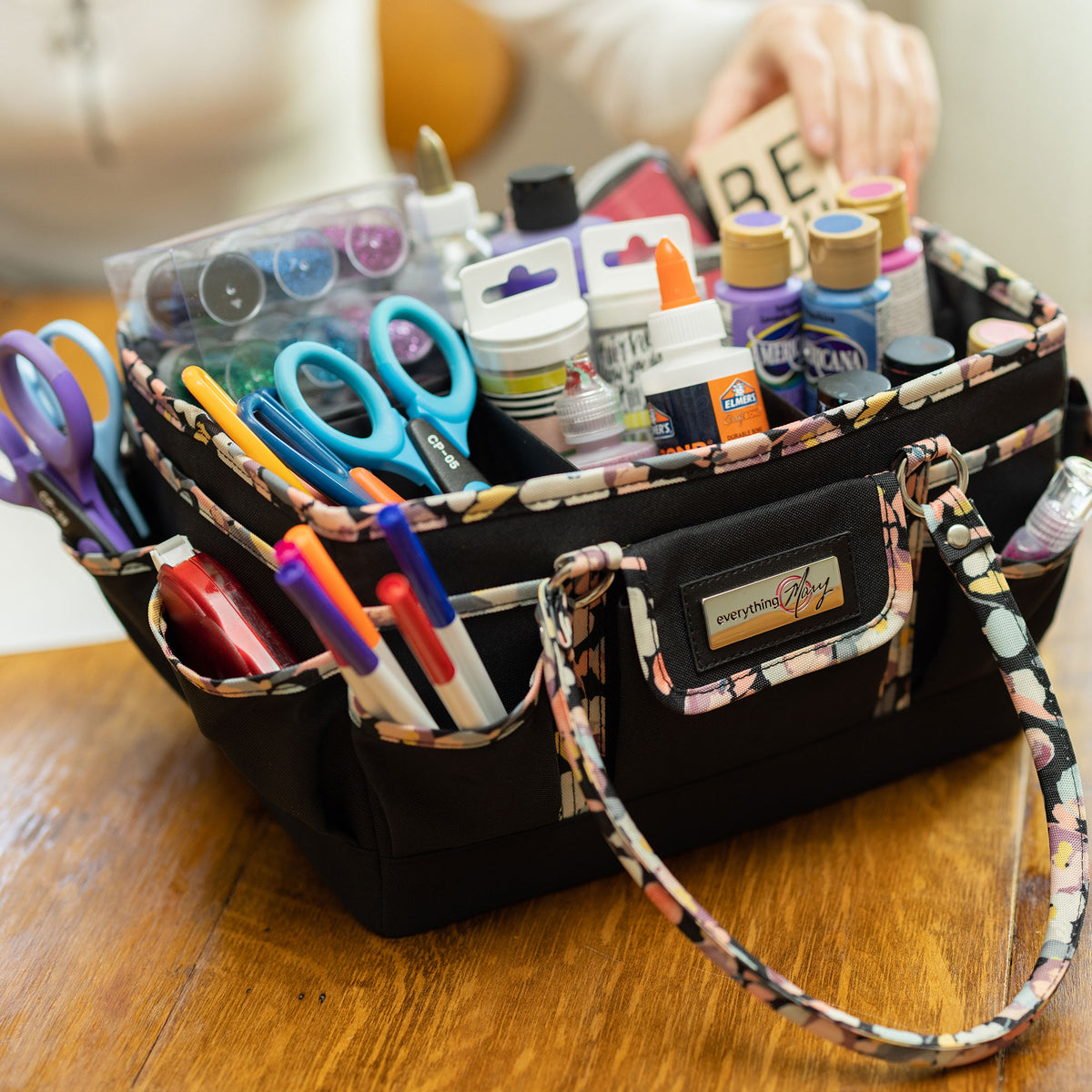 Deluxe Store & Tote Craft Organizer, Black & Floral Trim - Everything Mary
